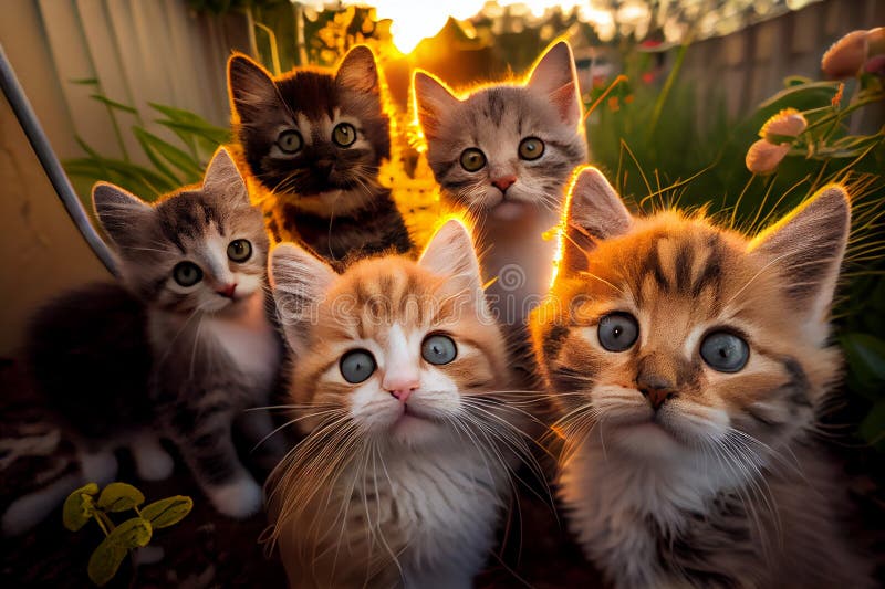 A Flock of Cats Taking a Selfie. AI Generated Stock Illustration ...