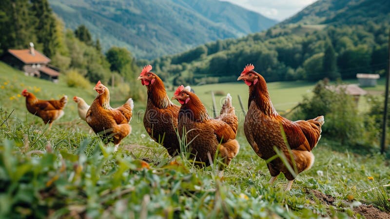 Flock of Chickens in Beautiful Farm, Generative AI Stock Illustration ...