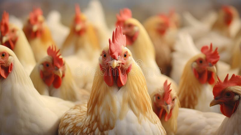 A Flock of Chickens Standing Together in a Farmyard Stock Illustration ...