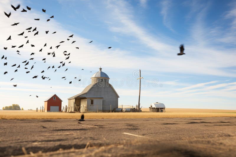 Flock of Crows Invading a Farm Field Post-harvest Stock Photo - Image ...