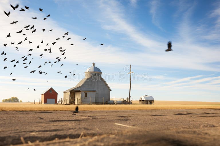 Flock of Crows Invading a Farm Field Post-harvest Stock Photo - Image ...