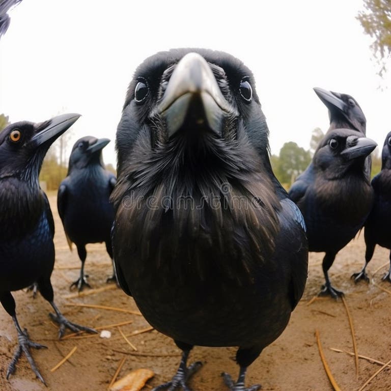 A Flock of Crows Looking at the Camera Ai Generation Stock Illustration ...