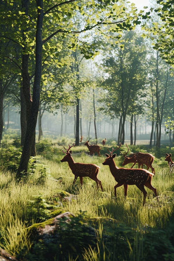 A Flock of Deer in the Wild. Selective Focus Stock Photo - Image of ...