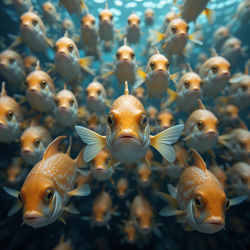 Flock of Fish Looking Straight at the Camera. AI Generated. School of ...