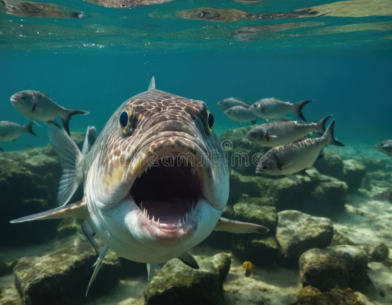 Flock of Fish Looking Straight at the Camera. AI Generated. Stock ...