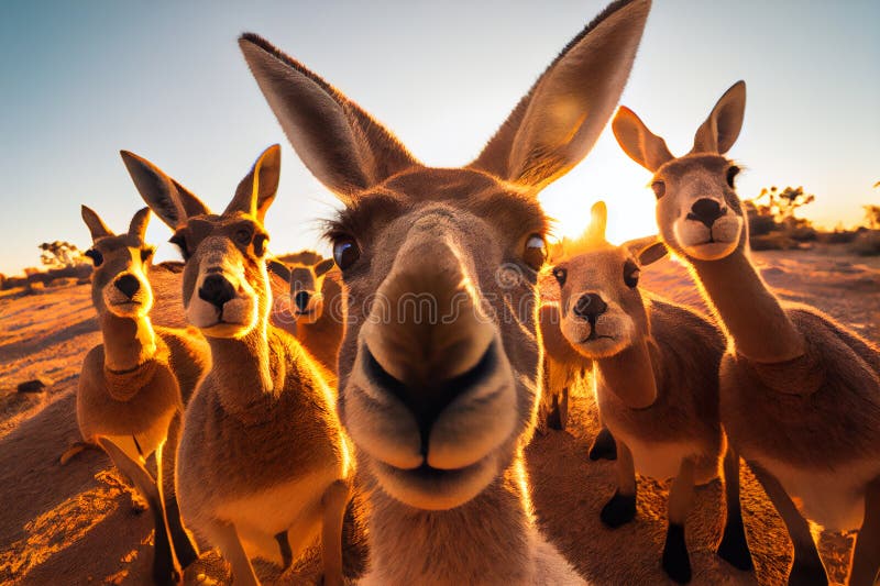 A Flock of Kangaroos Taking a Selfie. AI Generated Stock Illustration ...