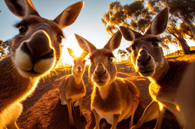 A Flock of Kangaroos Taking a Selfie. AI Generated Stock Illustration ...