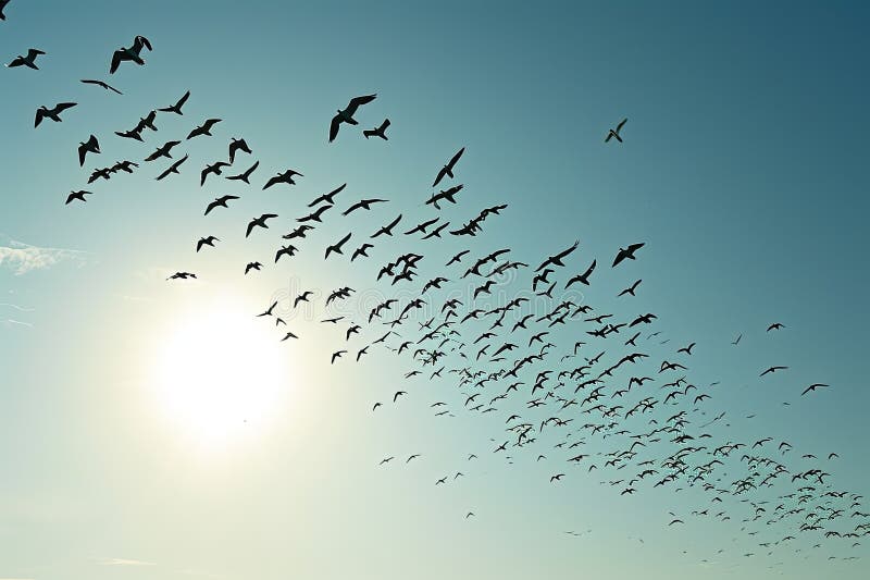 Flock of Migratory Birds in V-Formation Stock Illustration ...