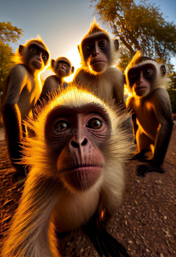 A Flock of Monkeys Take a Selfie. AI Generated Stock Illustration ...