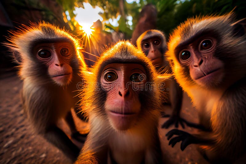 A Flock of Monkeys Take a Selfie. AI Generated Stock Illustration ...