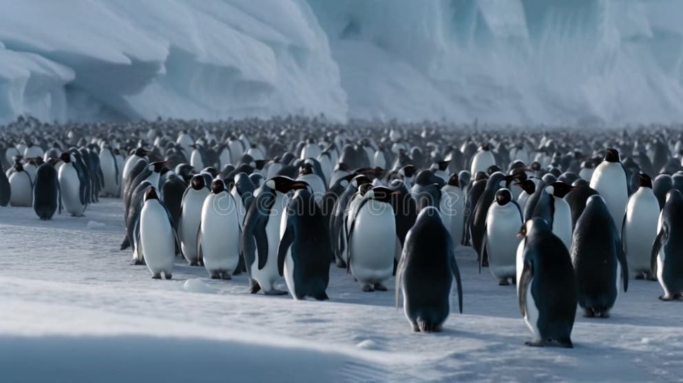 A Flock of Realistic Imperial Penguins. Generative AI Stock Illustration - Illustration of ocean ...