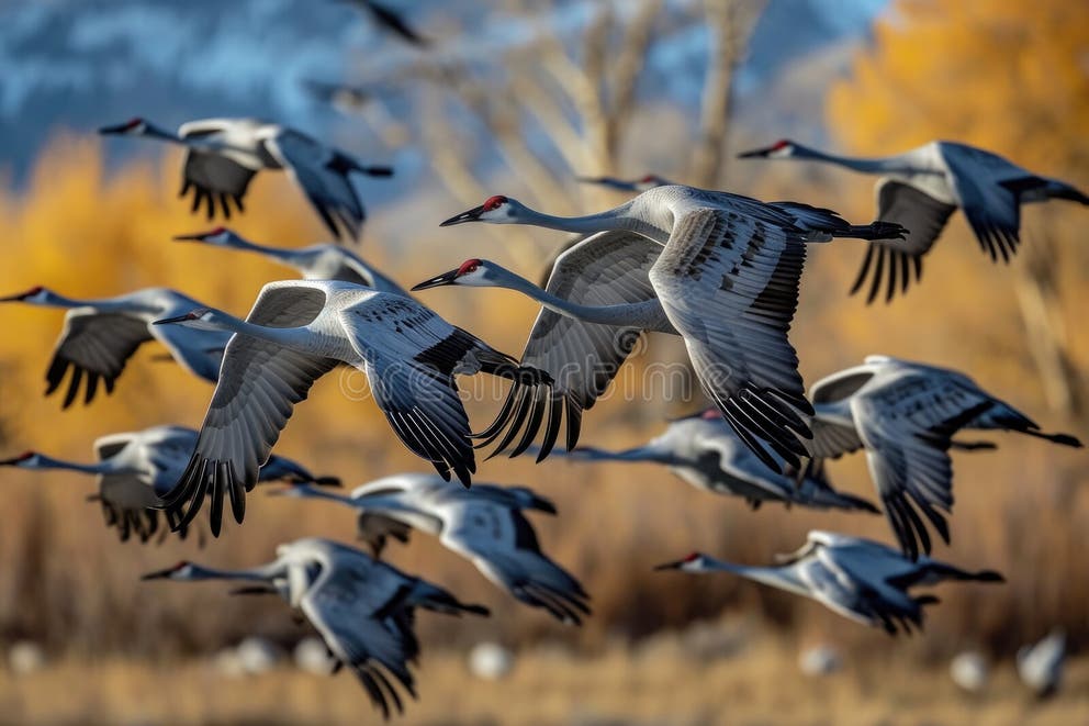 A Flock of Sandhill Cranes during Their Fall Migration. AI Generative ...