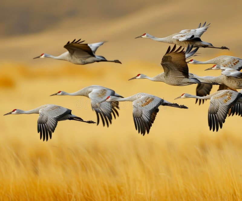 A Flock of Sandhill Cranes during Their Fall Migration. AI Generative ...