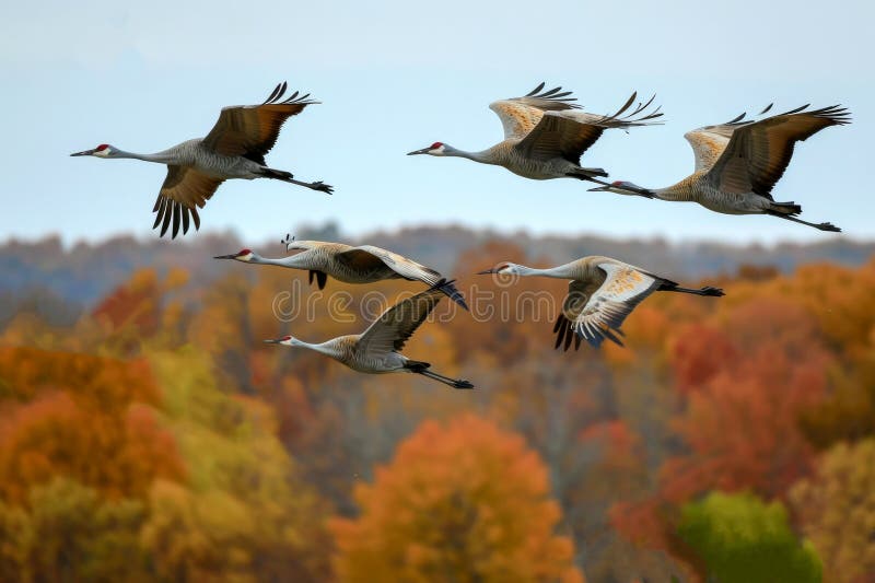 A Flock of Sandhill Cranes during Their Fall Migration. AI Generative ...