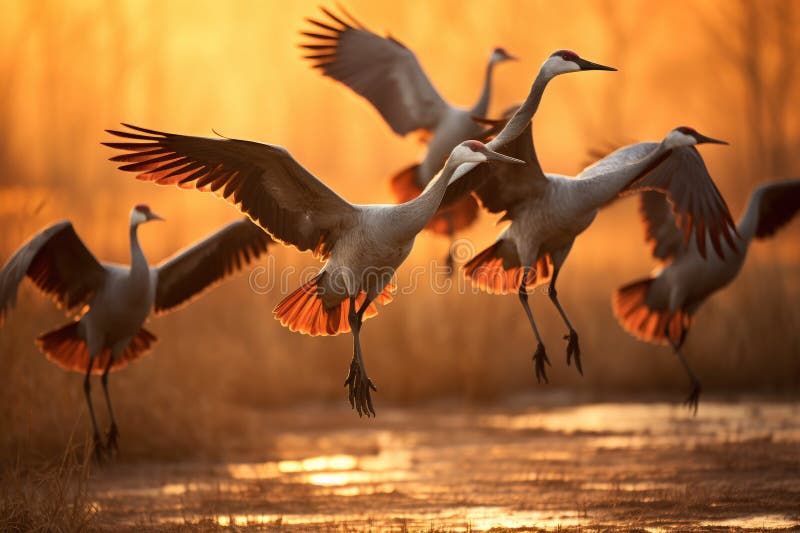 A Flock of Sandhill Cranes during Their Fall Migration. AI Generative ...