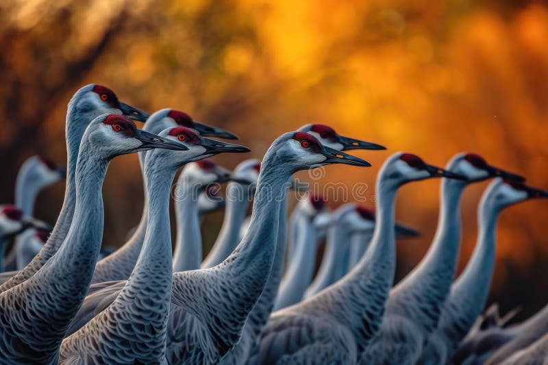 A Flock of Sandhill Cranes during Their Fall Migration. AI Generative ...