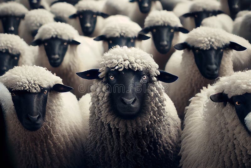 Flock of Sheep Close-up. Generative AI Stock Illustration ...