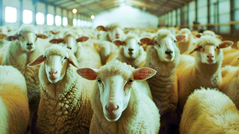Flock of Sheep Inside a Large Modern Barn Equipped with Advanced ...