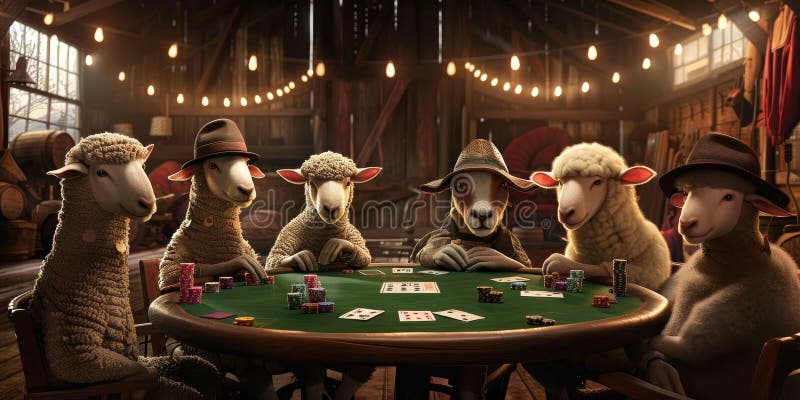 A Flock of Sheep Playing Poker Around a Table in a Barn Generated by AI ...