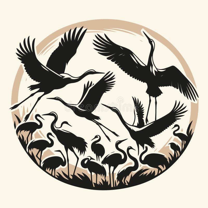 Flock of Storks Vector Design. Striking Circular Illustration of Storks ...