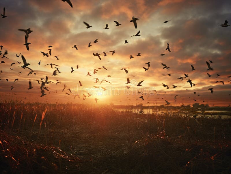 Ai Generated Illustration Wildlife Concept of Flock - Swarm of Birds ...