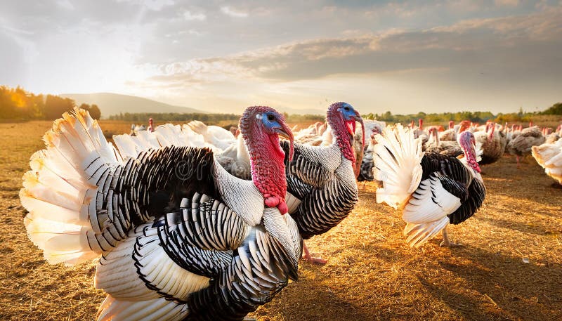 Flock of Turkeys in the Farm Stock Illustration - Illustration of ...