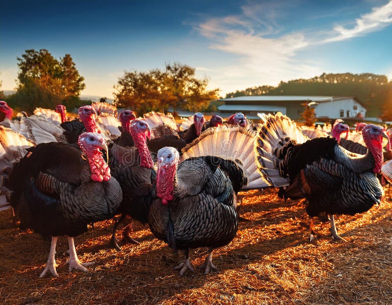 Flock of Turkeys in the Farm Stock Illustration - Illustration of ...