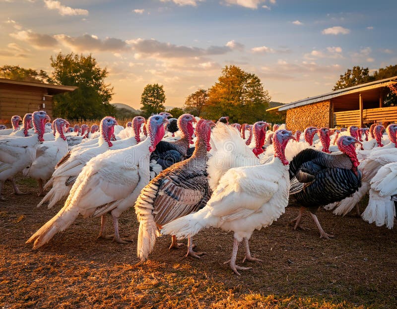 Flock of Turkeys in the Farm Stock Illustration - Illustration of farm ...