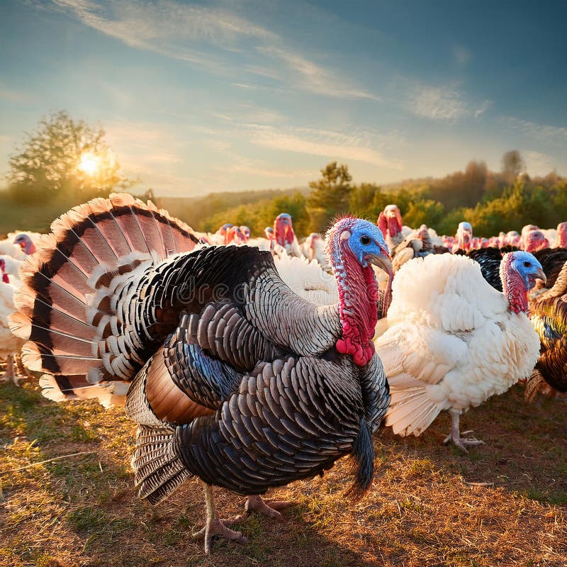 Flock of Turkeys in the Farm Stock Illustration - Illustration of flock ...