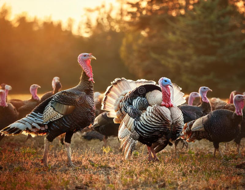 Flock of Turkeys in the Farm Stock Illustration - Illustration of ...