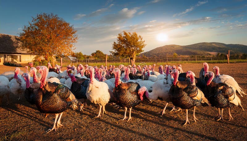 Flock of Turkeys in the Farm Stock Illustration - Illustration of breed ...