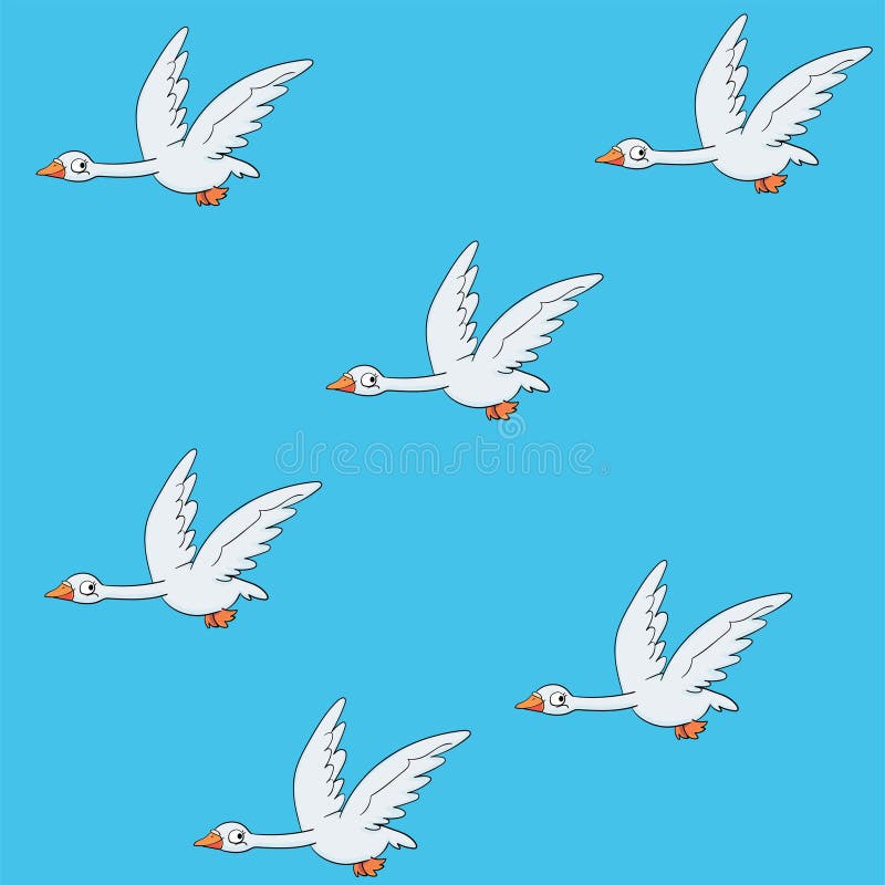 Flock of White Geese is Flying in the Sky Stock Illustration ...