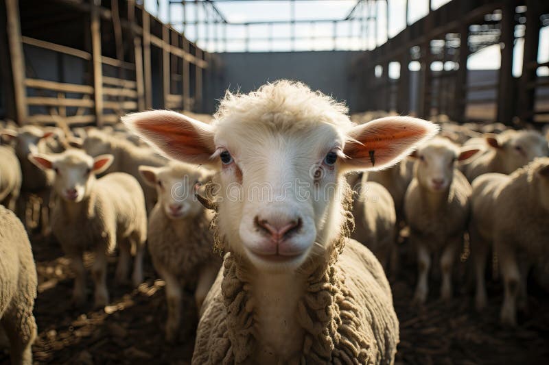 A Flock of White Sheep in a Stall. Stock Photo - Image of meat, farmer ...