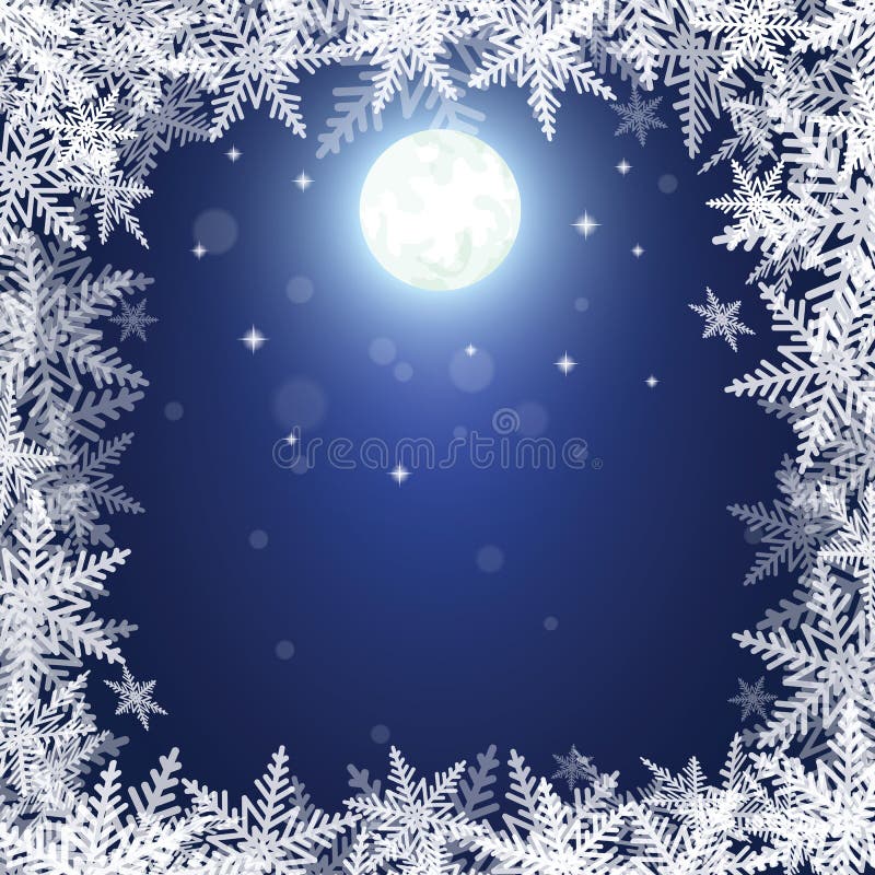Flocos De Neve E Lua Do Natal Na Obscuridade - Fundo Azul Ilustração do ...