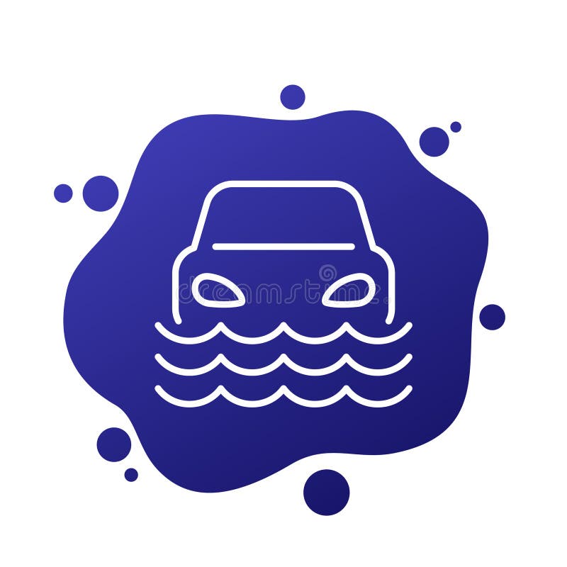 Flood, Car Drowning Icon in Line Design Stock Vector - Illustration of ...