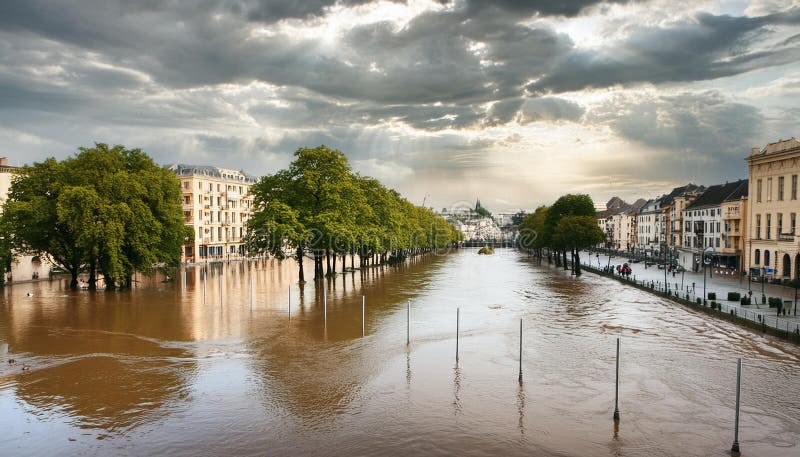 Flood in a city stock illustration. Illustration of warming - 323459623