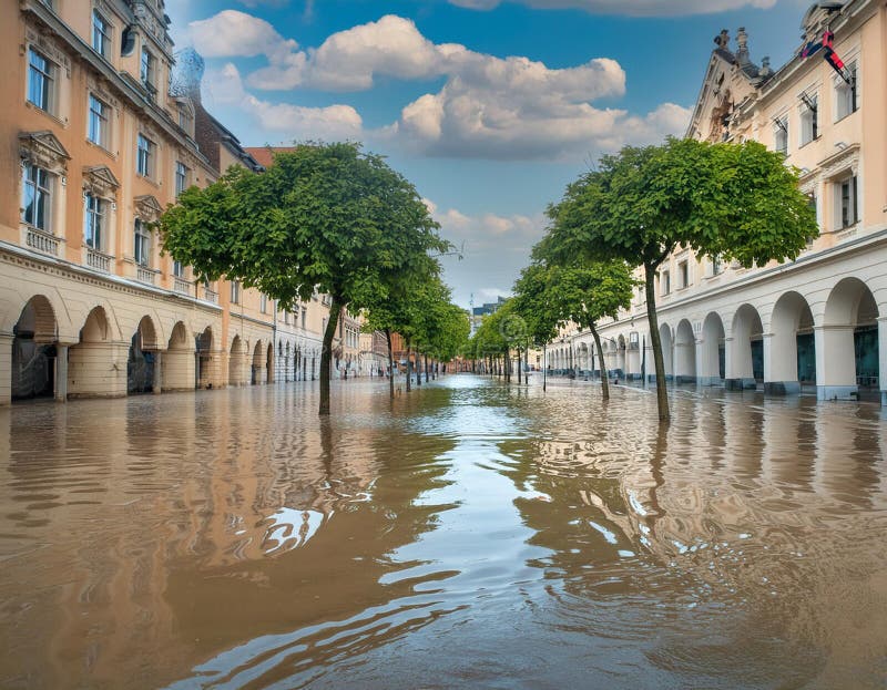 Flood in a city stock illustration. Illustration of australia - 323459652