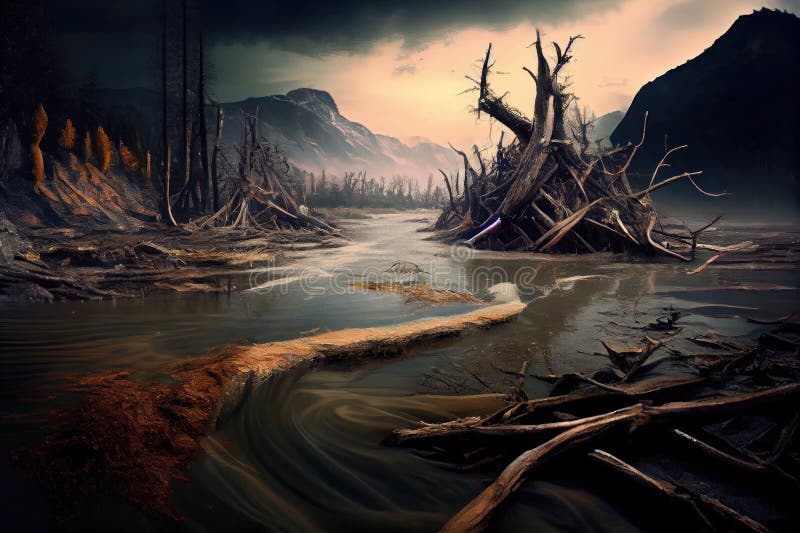 Flood Consequences Forest Devastated by Rains and Powerful Water Flows ...