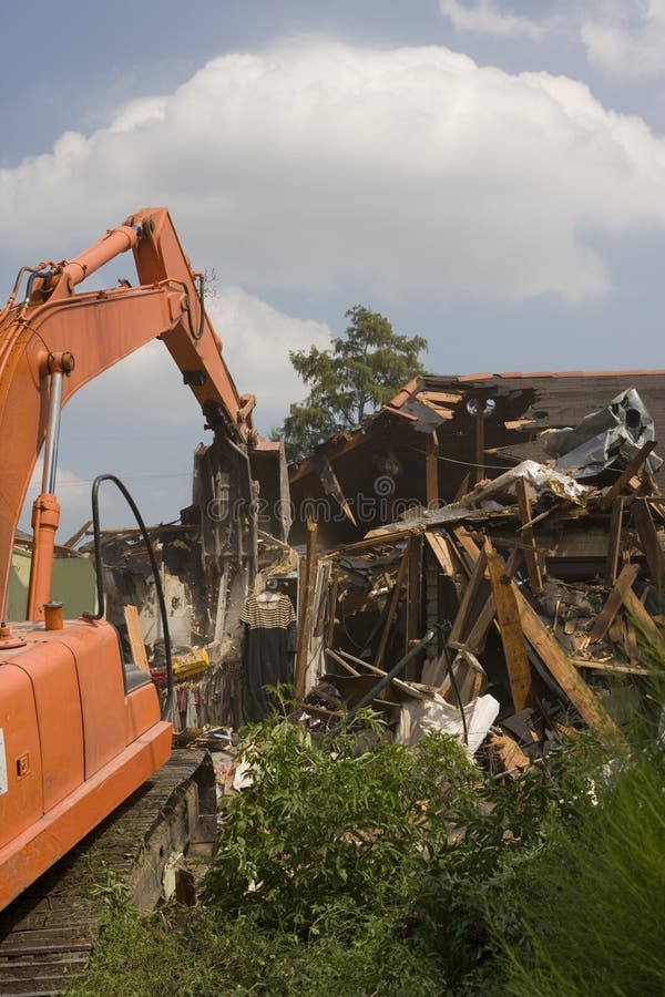 Flood Damaged Home Being Torn Down in New Orleans. Stock Image - Image ...
