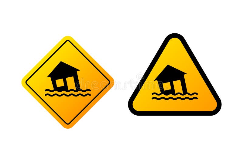 Flood Disaster Yellow Sign. Vector Illustration. Stock Vector ...