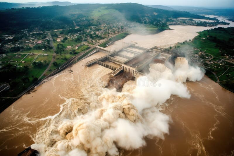 Flood Due To Dam Failure. Generative Ai Stock Illustration ...