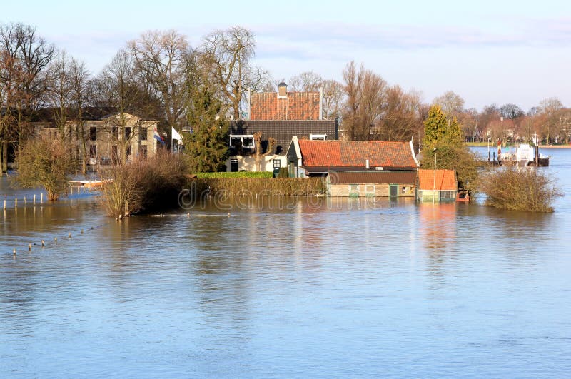 Flood of Dutch River of IJssel in Deventer Stock Photo - Image of flown ...