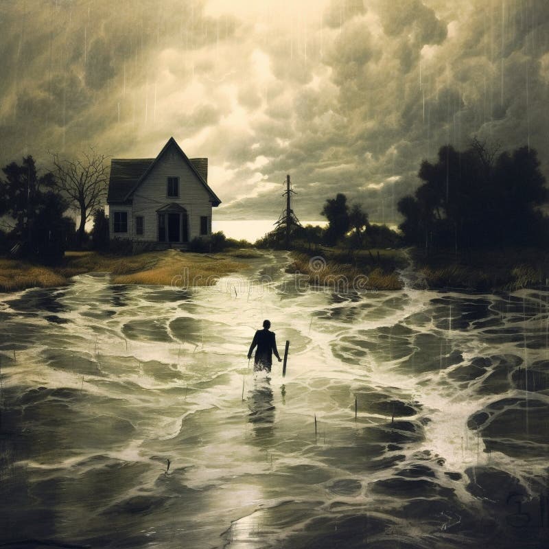 Flood. generative ai stock illustration. Illustration of road - 284720859