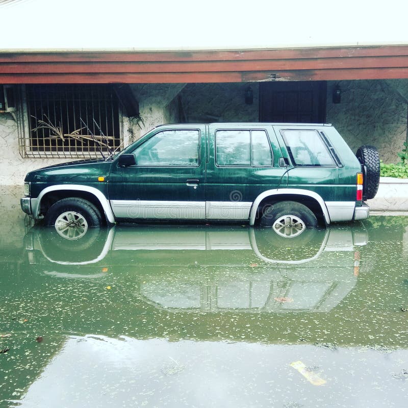 Flood in the House with a Car Stock Image - Image of flood, tragedy ...
