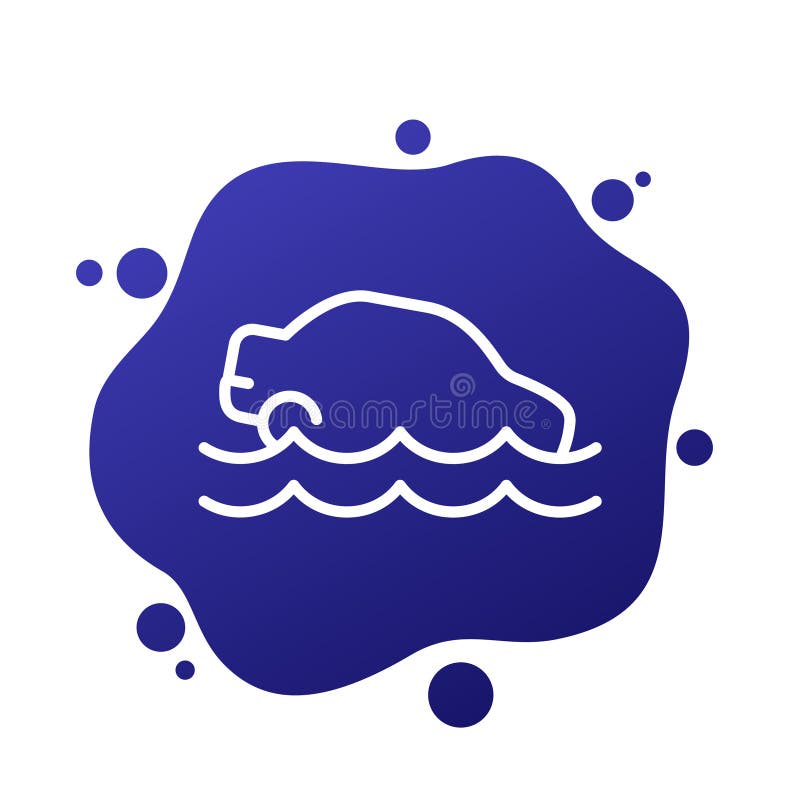 Flood Icon, Car Drowning in Water Line Vector Stock Vector ...