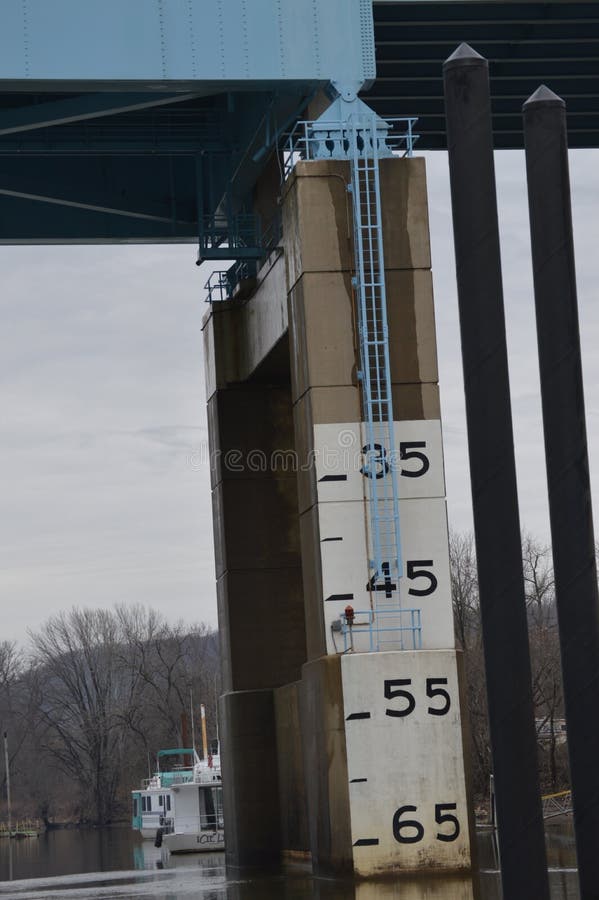 Flood Marker on a Flooded Road Stock Photo - Image of monsoon, river ...