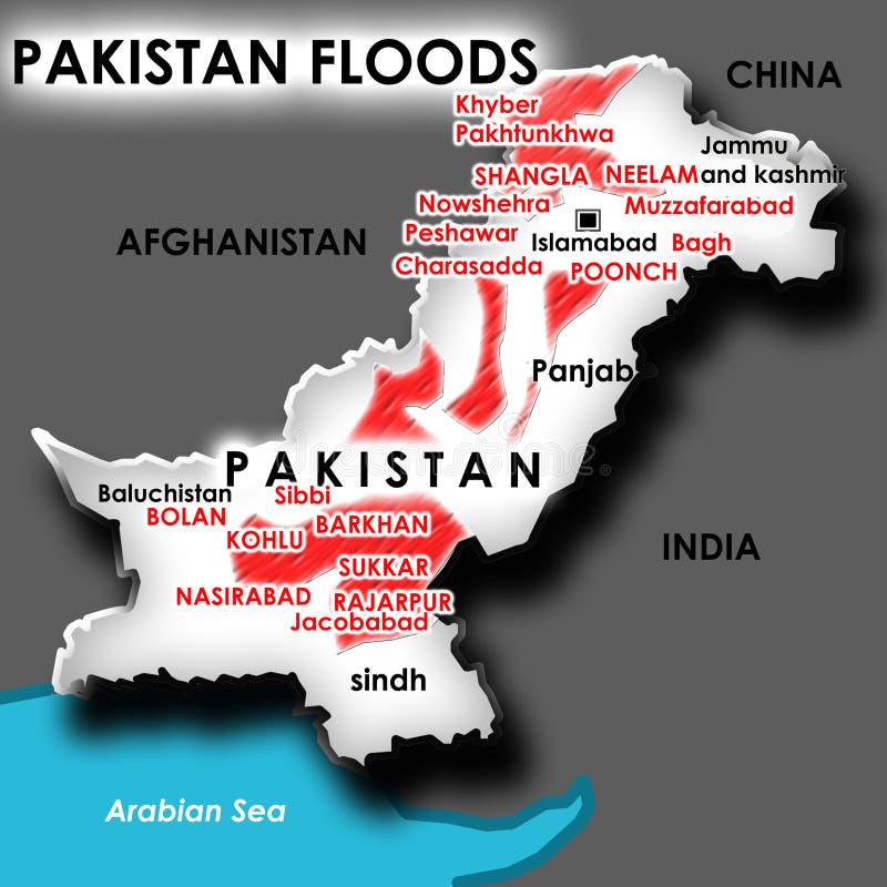 Map of flood in Pakistan stock illustration. Illustration of pakistan ...