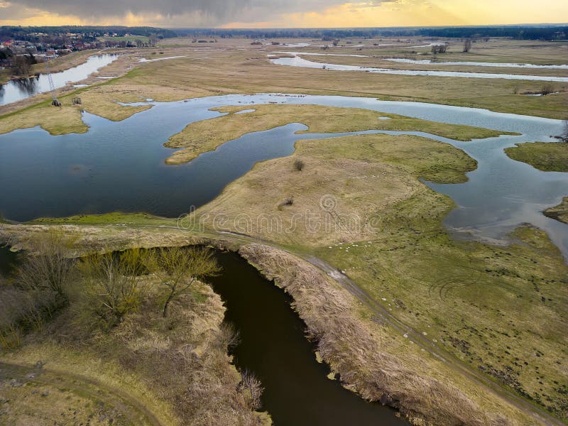 Flood Plain of the River on the Early Spring, Aerial View Stock Photo ...