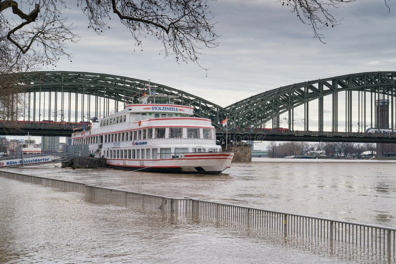 Flood on Rhine River, Cologne, Germany Editorial Image - Image of ...