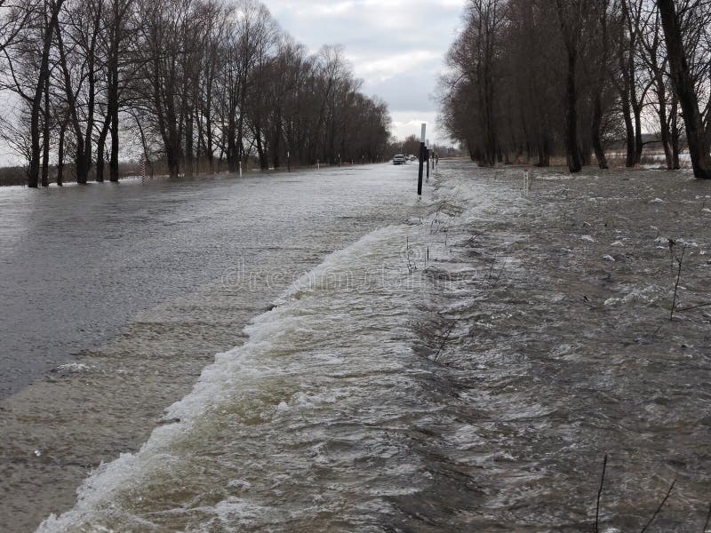 Flood on road, Lithuania stock photo. Image of lithuania - 66158558